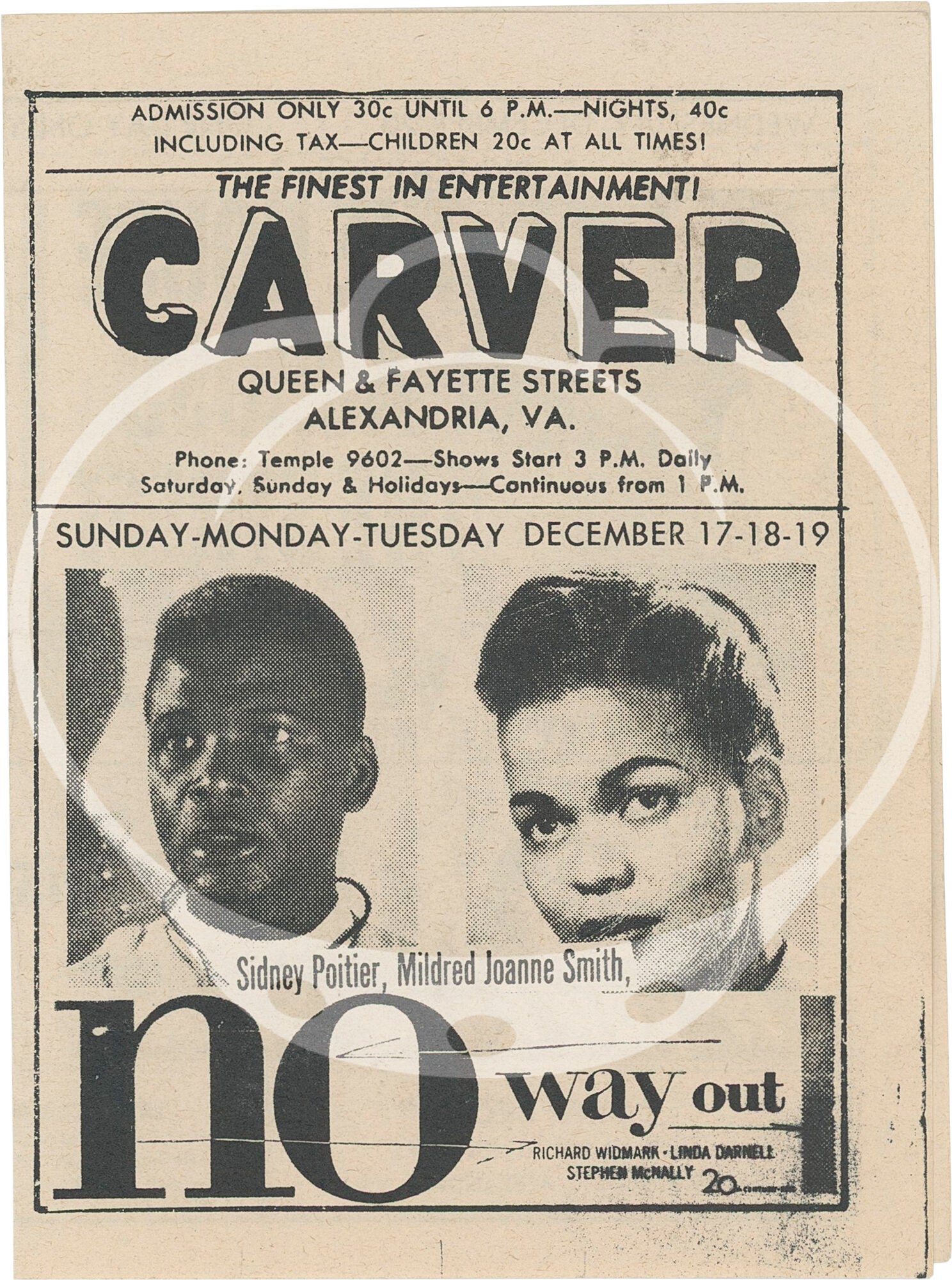 Original promotional theater flyer for No Way Out at the Carver Theater ...